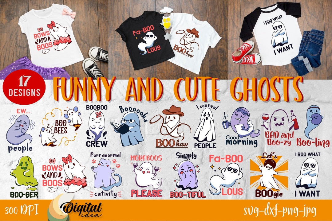 Halloween Ghosts Svg Bundle, Funny Ghosts, Cute Ghosts Svg, Doodle ...