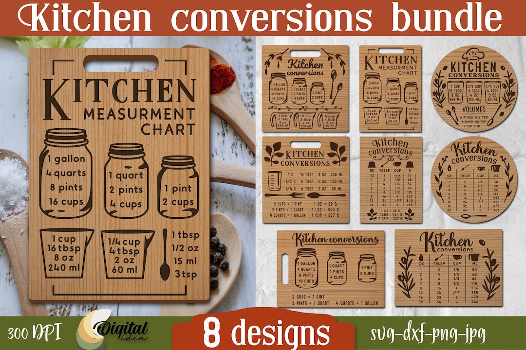 Kitchen Conversions SVG Bundle, Cutting Boards Laser Cut, Cooking ...
