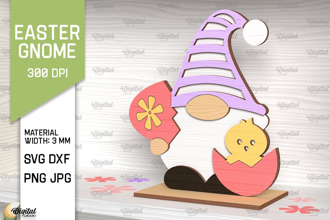 3D Easter Gnome and Chick, 3D Gnome Svg Laser Cut, Spring Gnome, Easter ...