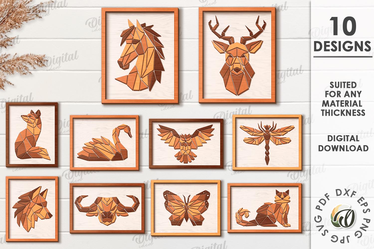 3D Geometric Animals Wall Art Bundle, Minimalist Sign Laser Cut, Boho ...