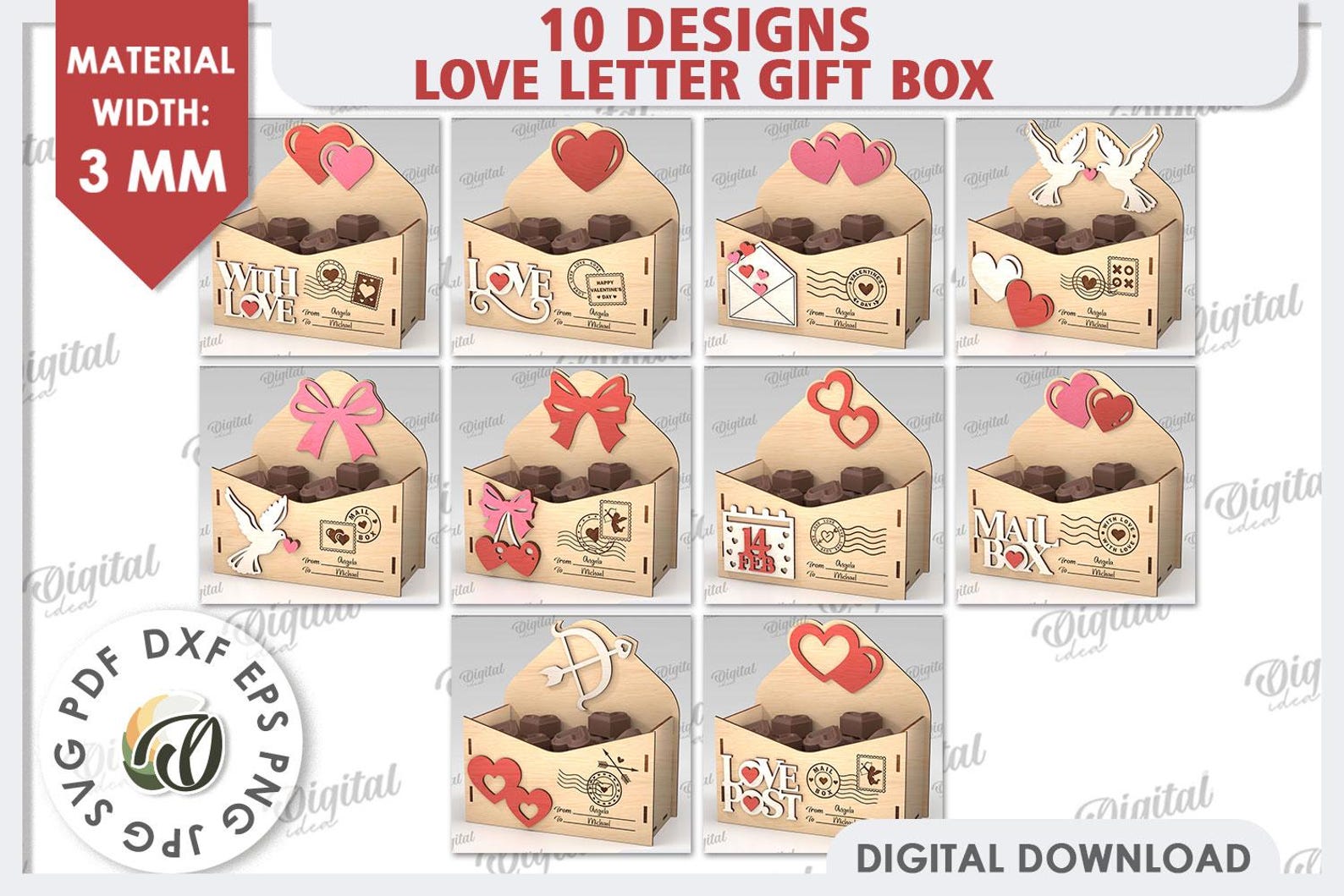 3D Valentine's Day Love Letter Box Bundle, Candy Storage Lasercut ...