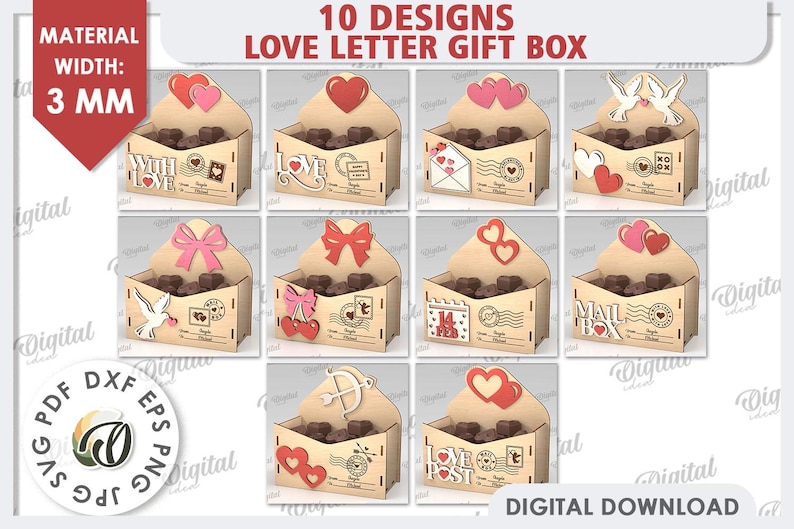 3D Valentine's Day Love Letter Box Bundle, Candy Storage Lasercut ...