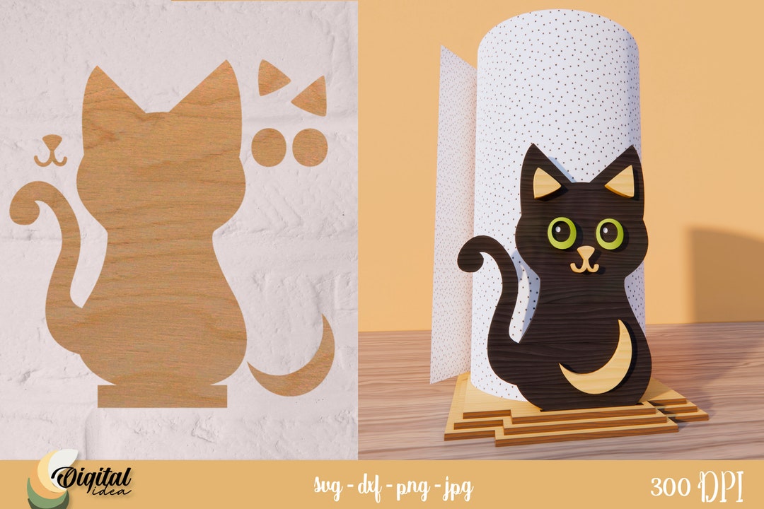 3D Black Cat, Paper Towel Holder Lasercut, 3D Kitchen Roll Holder ...