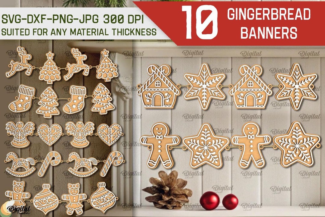 3D Gingerbread Banners Bundle, Xmas Layered Garland Laser Cut ...