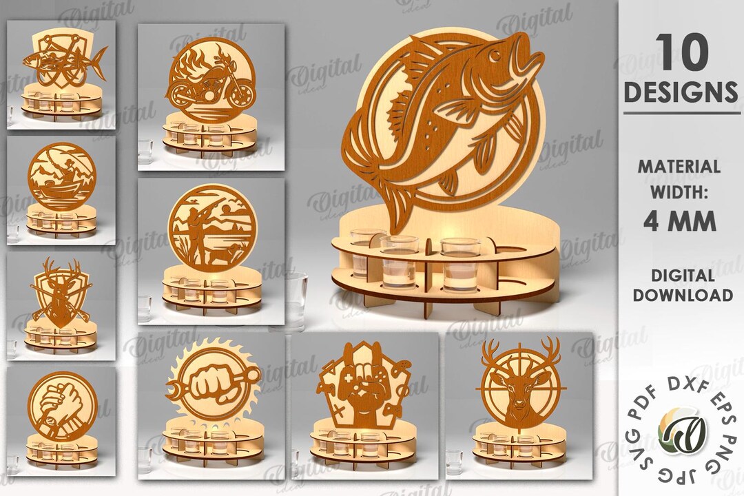 3D Men Shot Glass Holders Bundle, Wooden Glass Holder Lasercut, Fishing ...