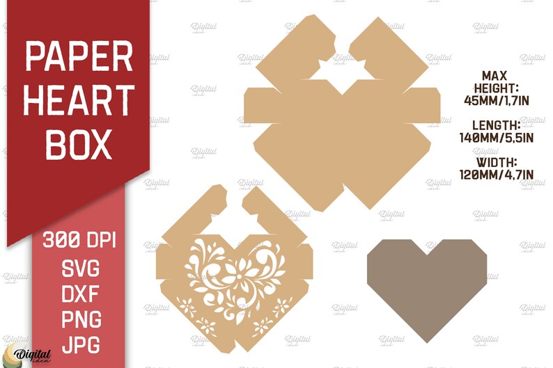 Valentine's Day Heart Boxes Bundle, Heart Shaped Candy Box Papercut, 3D ...