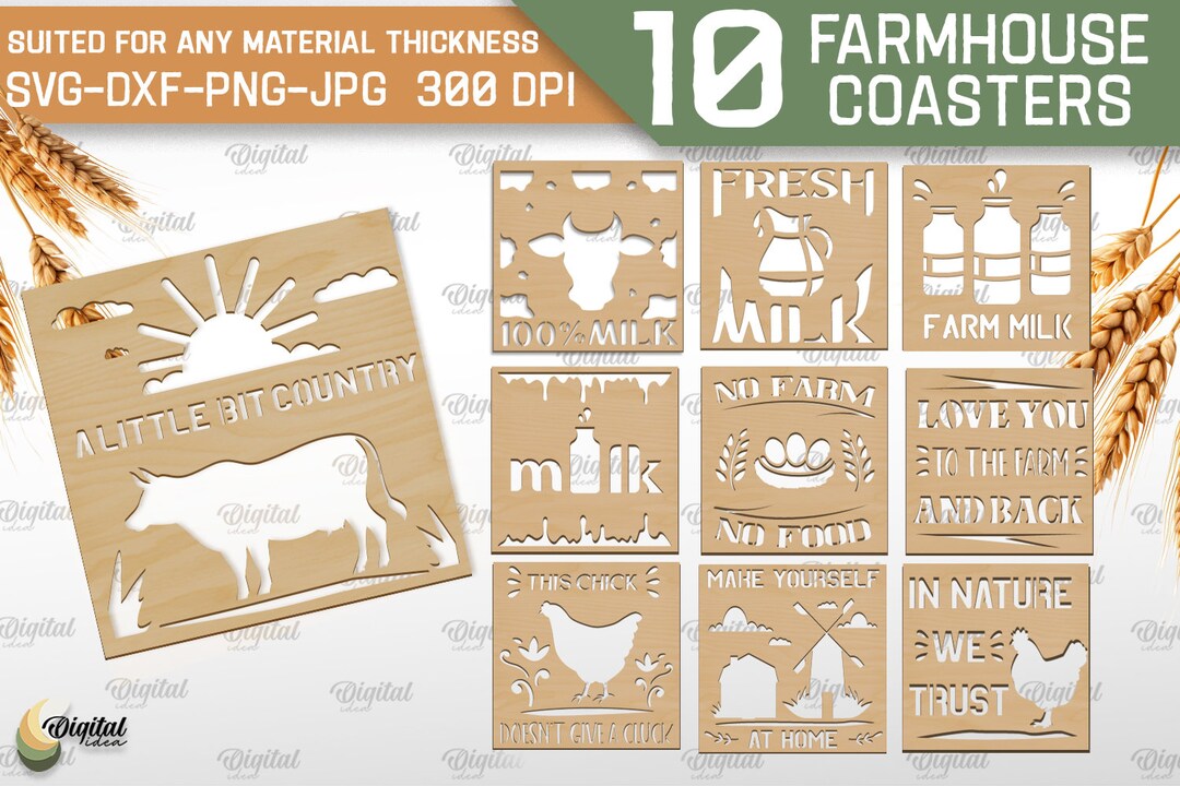 Farmhouse Coasters Bundle, Farm Laser Cut Bundle, Farm Cup Coaster ...