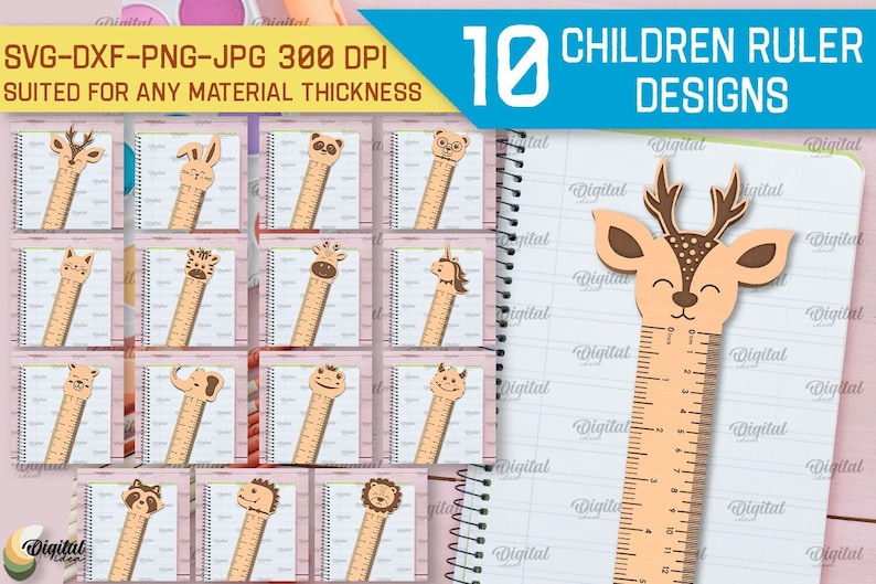 Kids Rulers Bundle, Wooden Childrens Ruler Laser Cut, Inches and ...