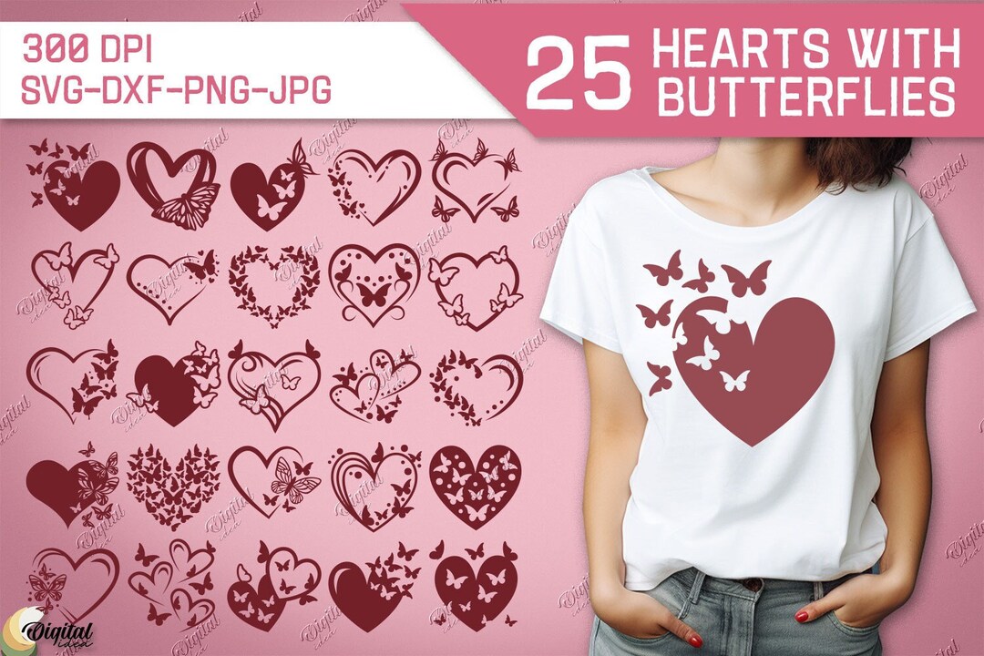 Butterfly Hearts SVG Bundle, Heart Svg, Butterfly Svg, Hearts With ...