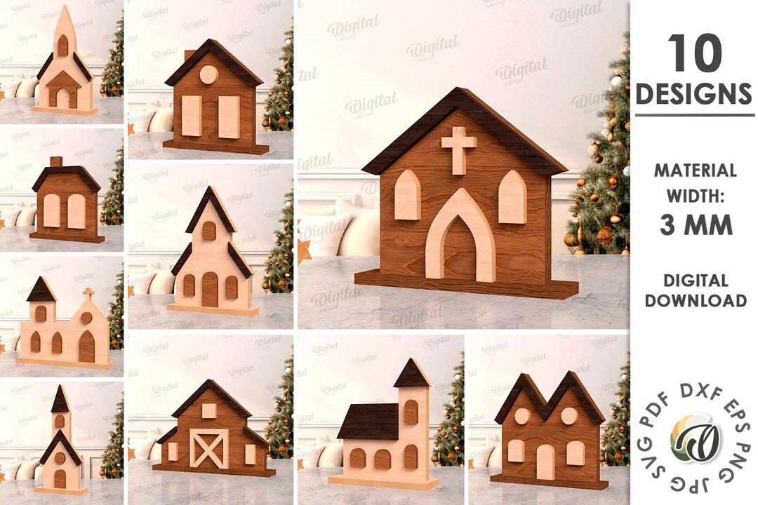 3D Christmas Houses Bundle, Xmas Scandi Style House Laser Cut Files ...