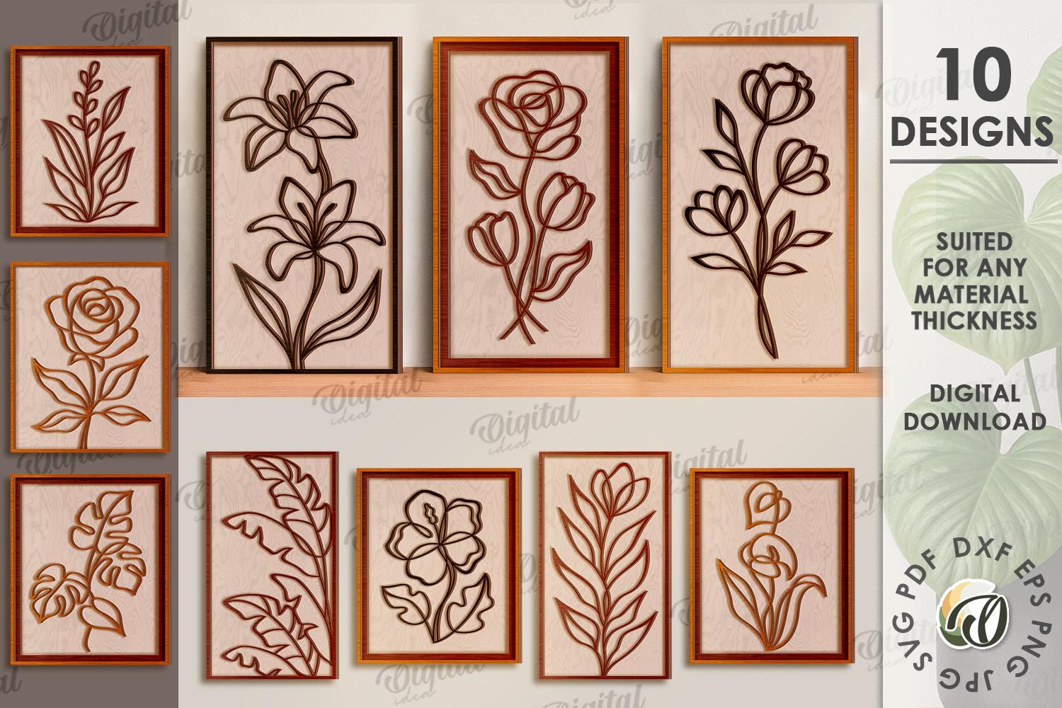 3D Botanical Line Art Signs Bundle, Minimalist Sign Laser Cut Files ...