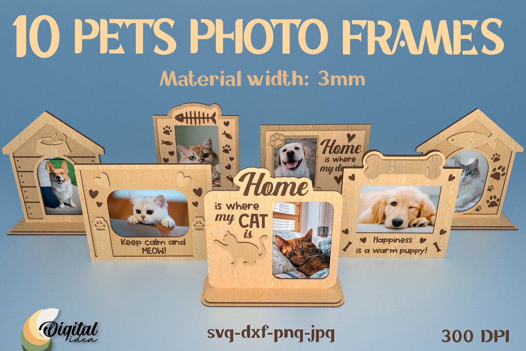 Pets Photo Frame Laser Cut Bundle, Cats and Dogs Frames Bundle, 3d ...