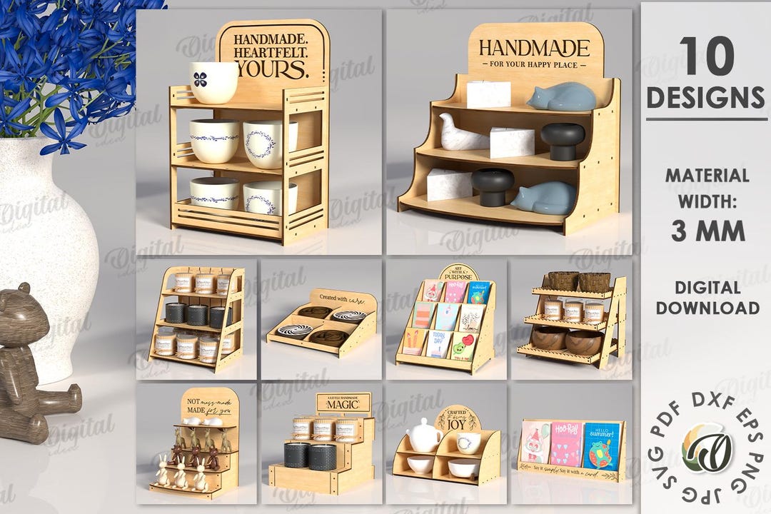 3D Retail Display Stands Bundle, Tier Tray Laser Cut, Vendor Counter ...