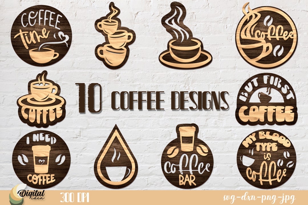 Coffee Hanging Round Sign SVG Bundle, Coffee Wall Panel Lasercut ...