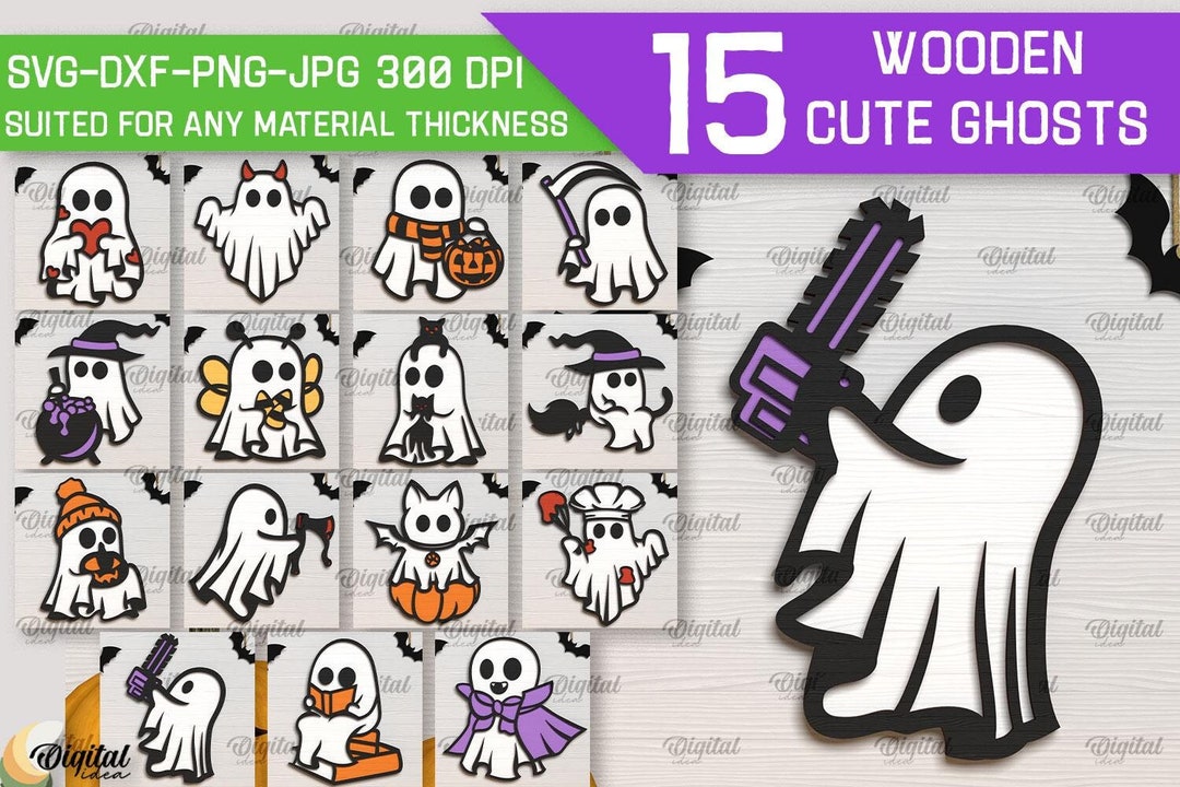 3D Wooden Cute Ghosts Bundle, Halloween Ghost Laser Cut, Halloween Sign ...