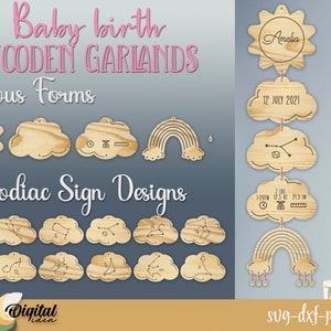 Custom Baby Birth Template Garland Bundle, Newborn Chart, Baby Stats ...