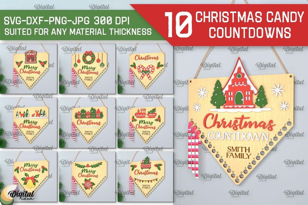 3D Christmas Candy Cane Countdowns Bundle, Days Until Xmas Countdown ...