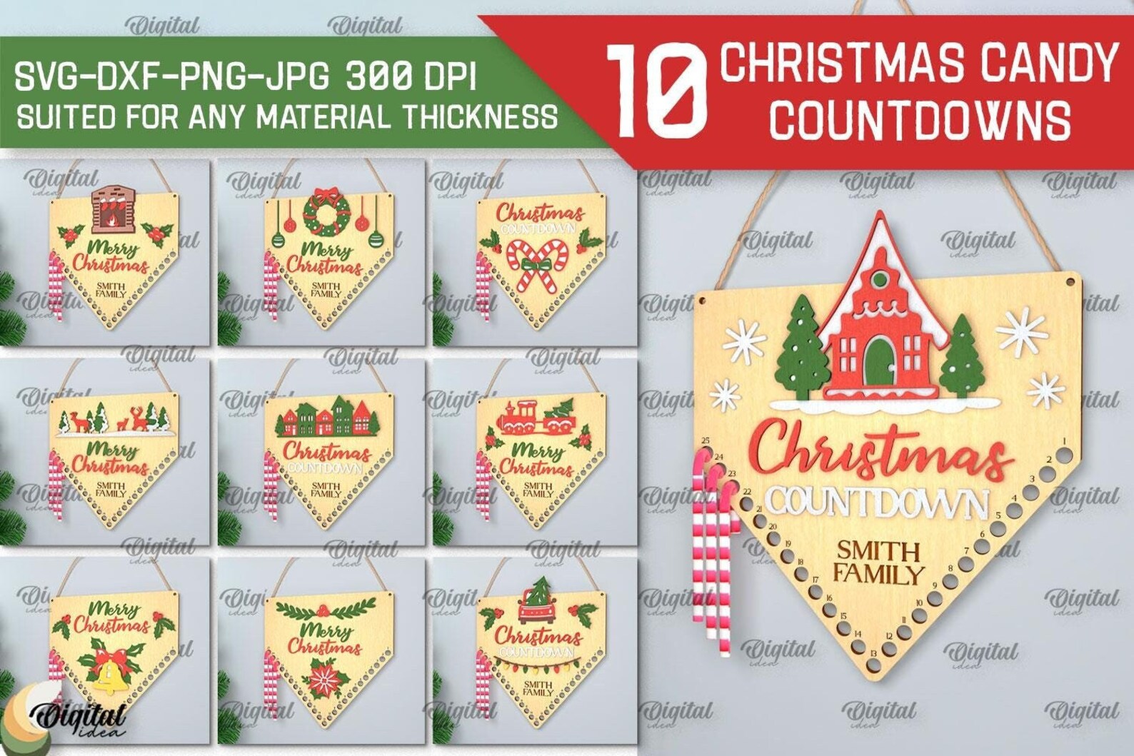 3D Christmas Candy Cane Countdowns Bundle, Days Until Xmas Countdown ...