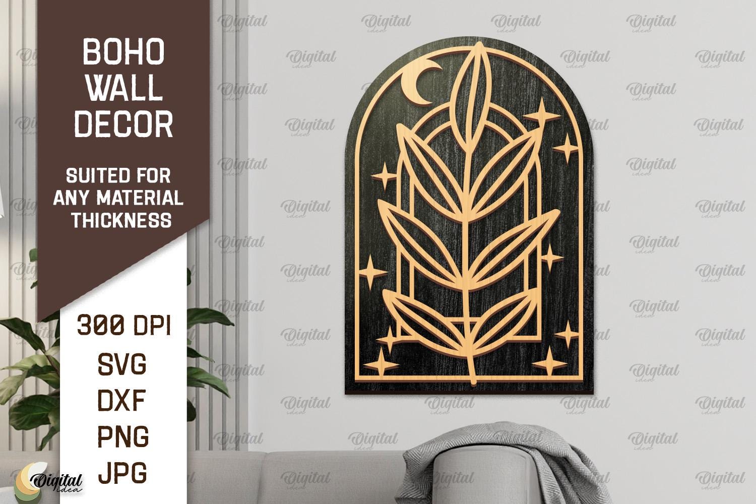 3D Boho Wall Decors Bundle, Celestial Wall Signs Laser Cut, Layered ...