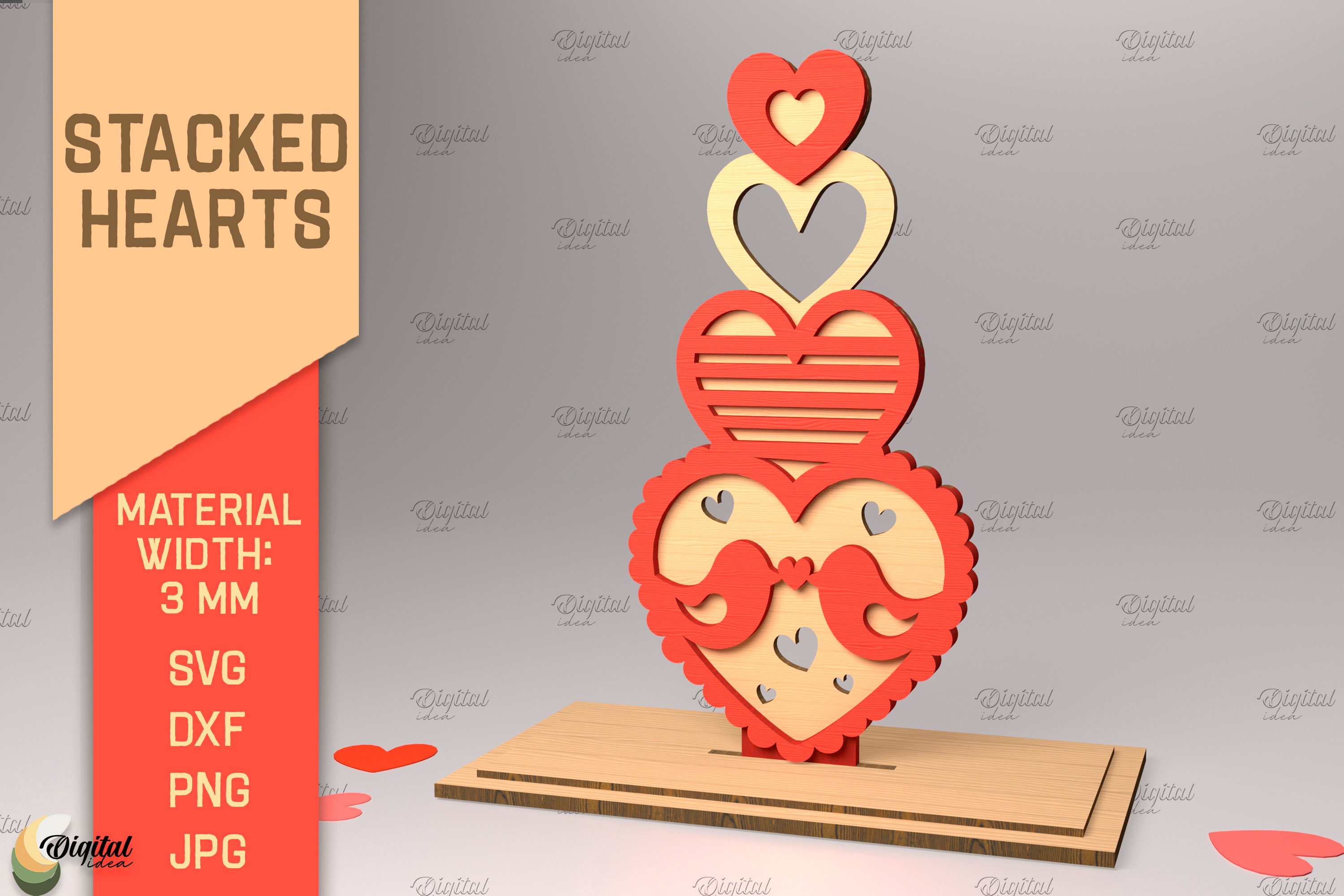 Stacked Hearts Bundle, 3D Laser Cut Layered Hearts, Valentine's Day ...