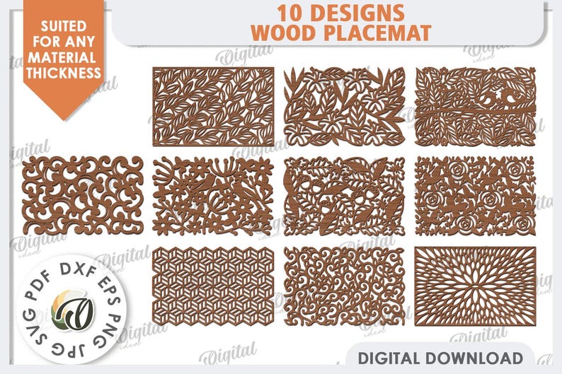 Wooden Placemats Bundle, Decorative Table Mat Laser Cut, Kitchen Decor ...