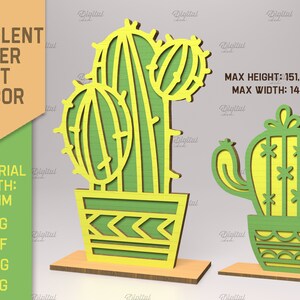 3D Succulent Laser Cut Bundle, Potted Plant Decor, Cactus Wooden Stand ...