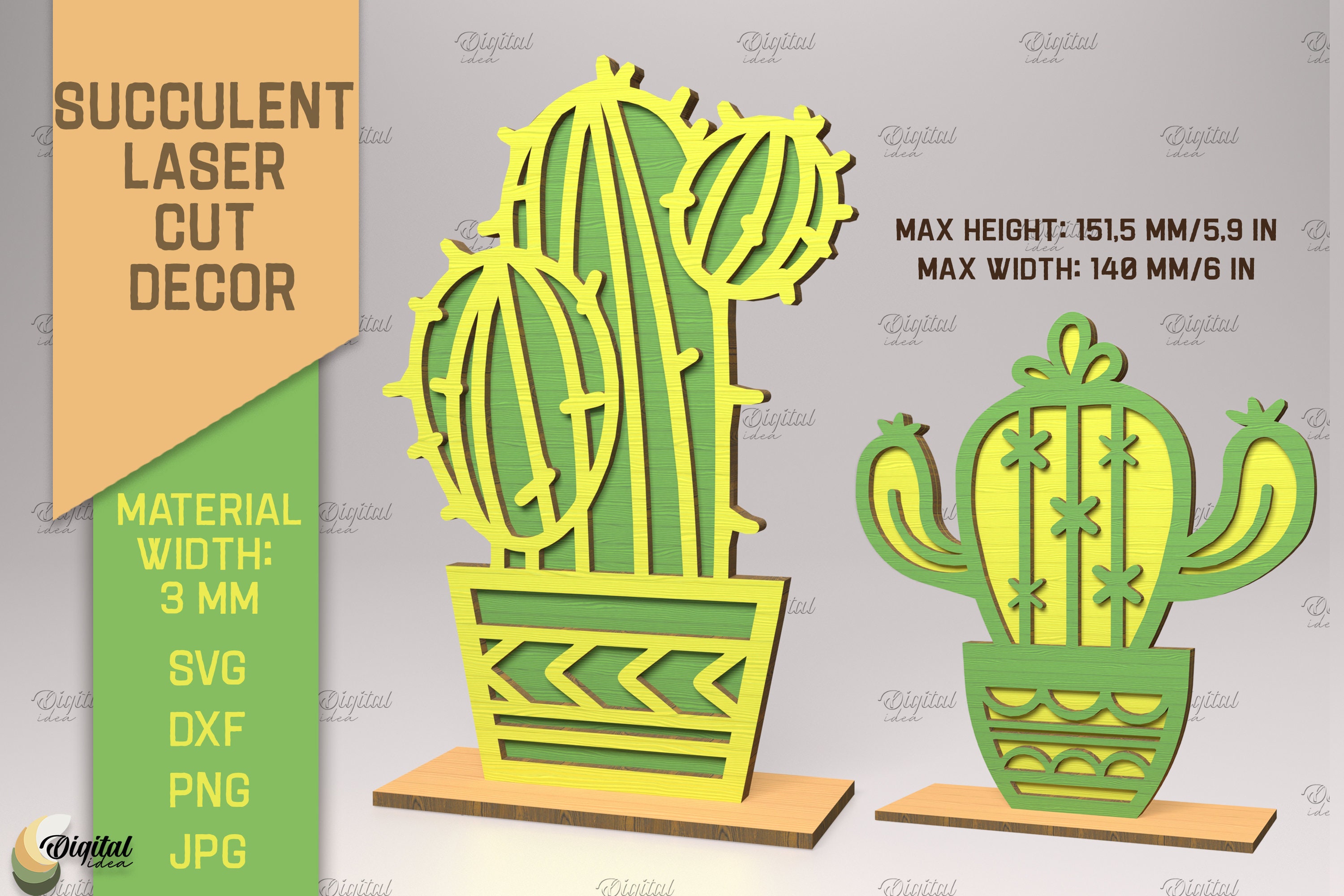 3D Succulent Laser Cut Bundle, Potted Plant Decor, Cactus Wooden Stand ...