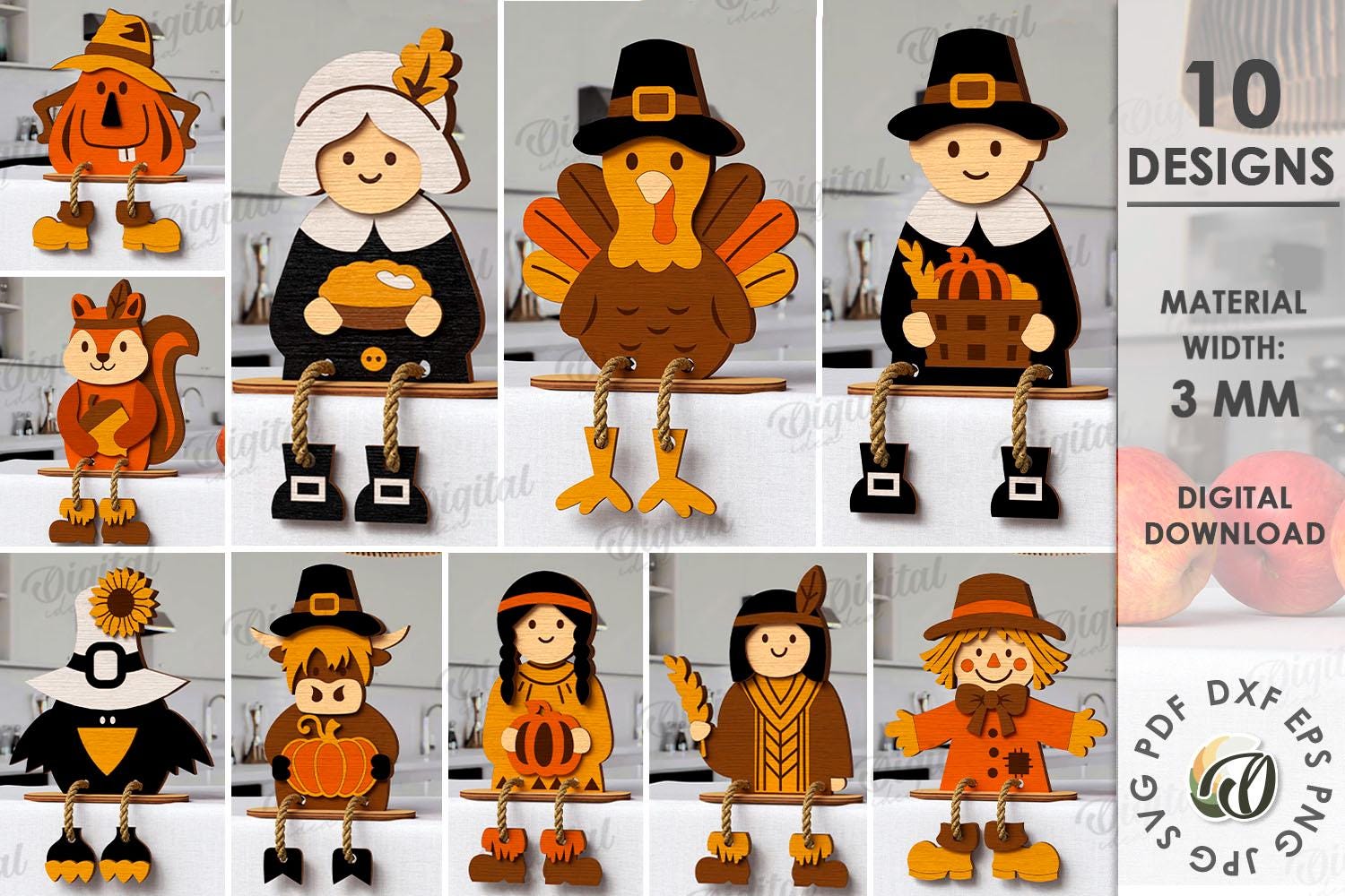 3D Thanksgiving Shelf Sitters Bundle, Fall Decor Laser Cut, Autumn ...