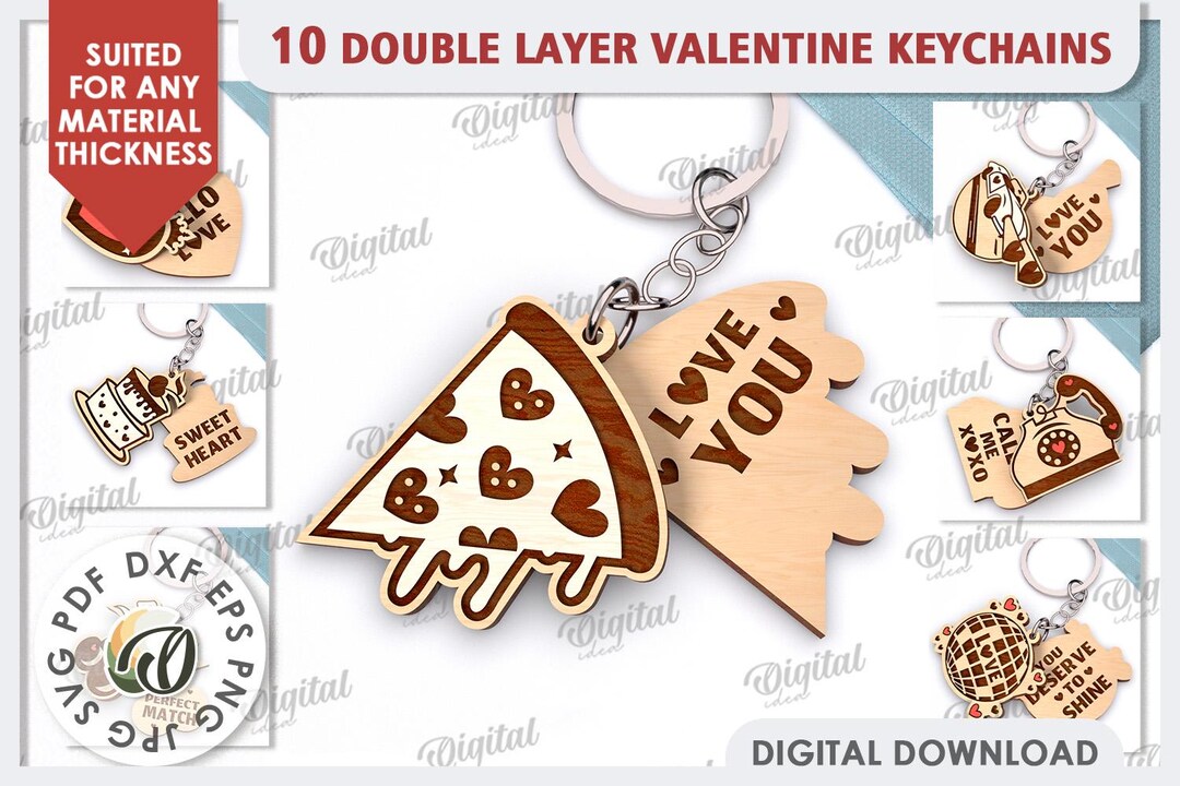 3D Valentine's Day Double Layer Keychains Bundle, Valentine Keychain ...