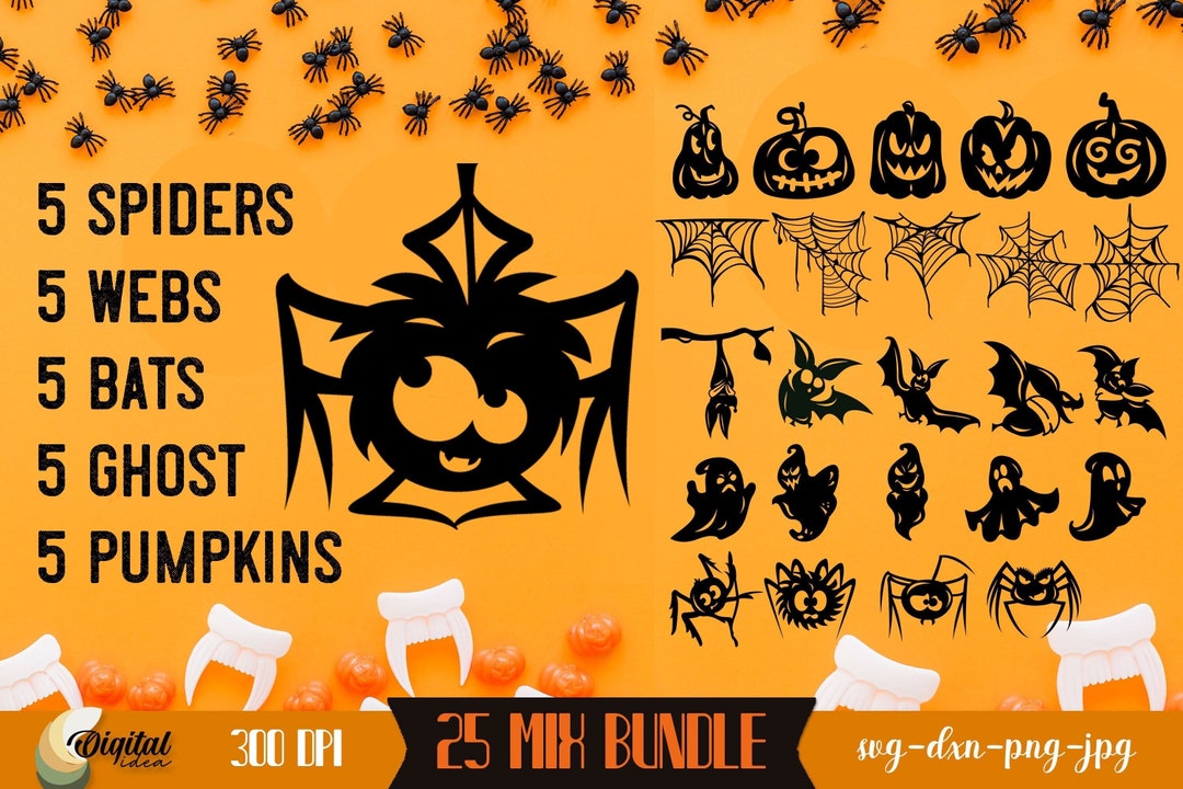 Halloween Elements Mixed Bundle, Halloween SVG Silhouettes, Spooky ...