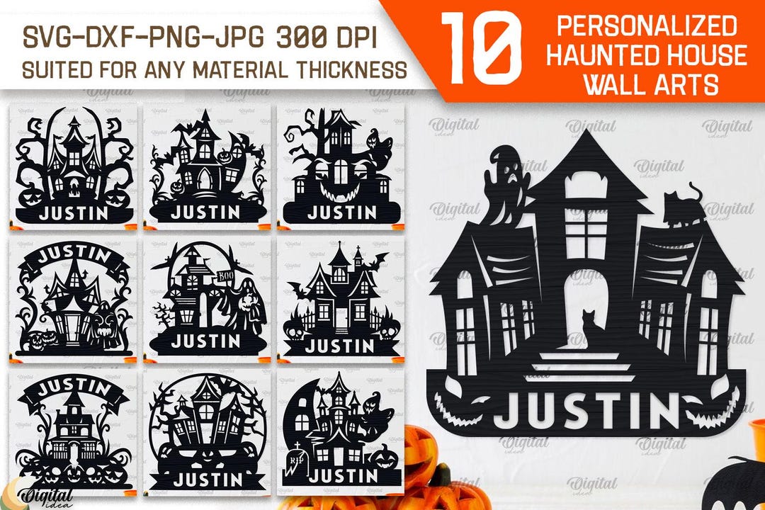 Personalized Haunted House Wall Signs Bundle, Wooden Halloween Wall Art ...