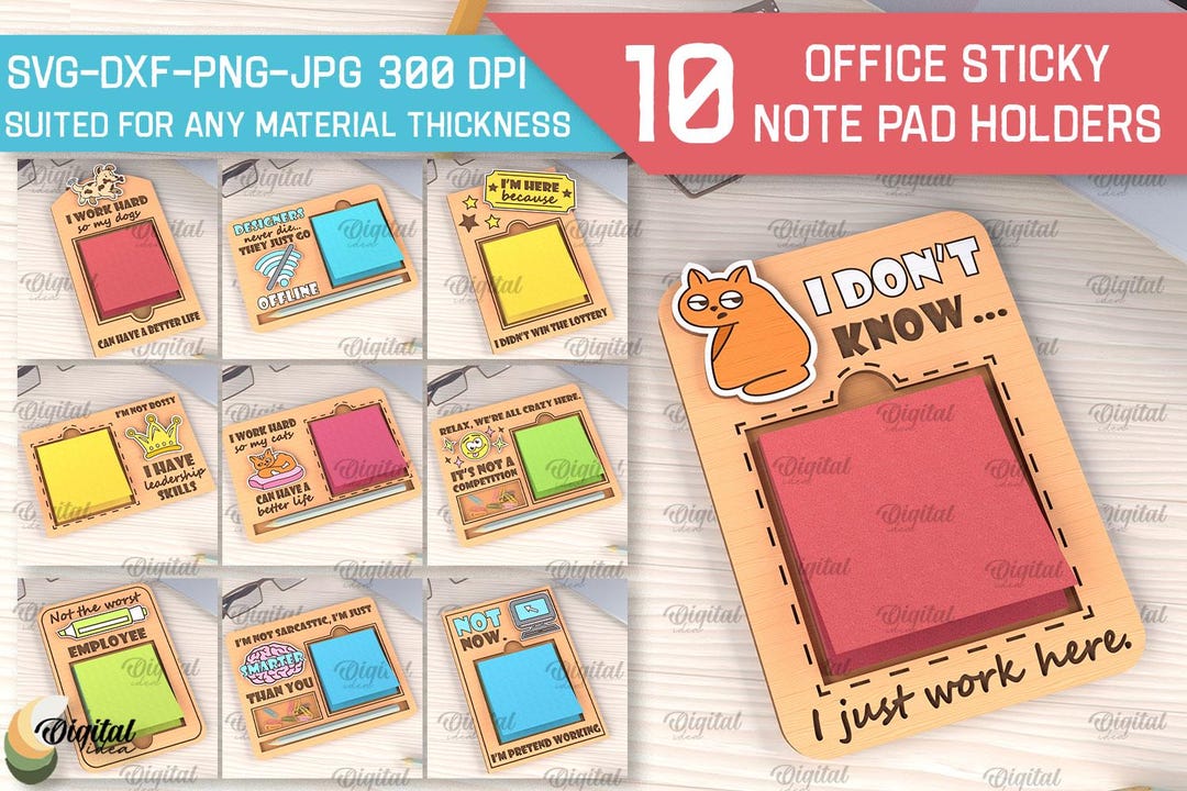 3D Office Sticky Note Holders Bundle, Post It Note Holder Lasercut ...