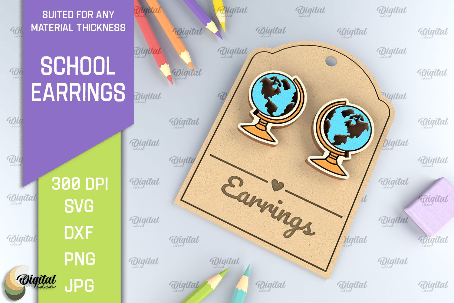 School Earrings Bundle, Kids Jewelry Laser Cut, Wooden Stud Earrings ...