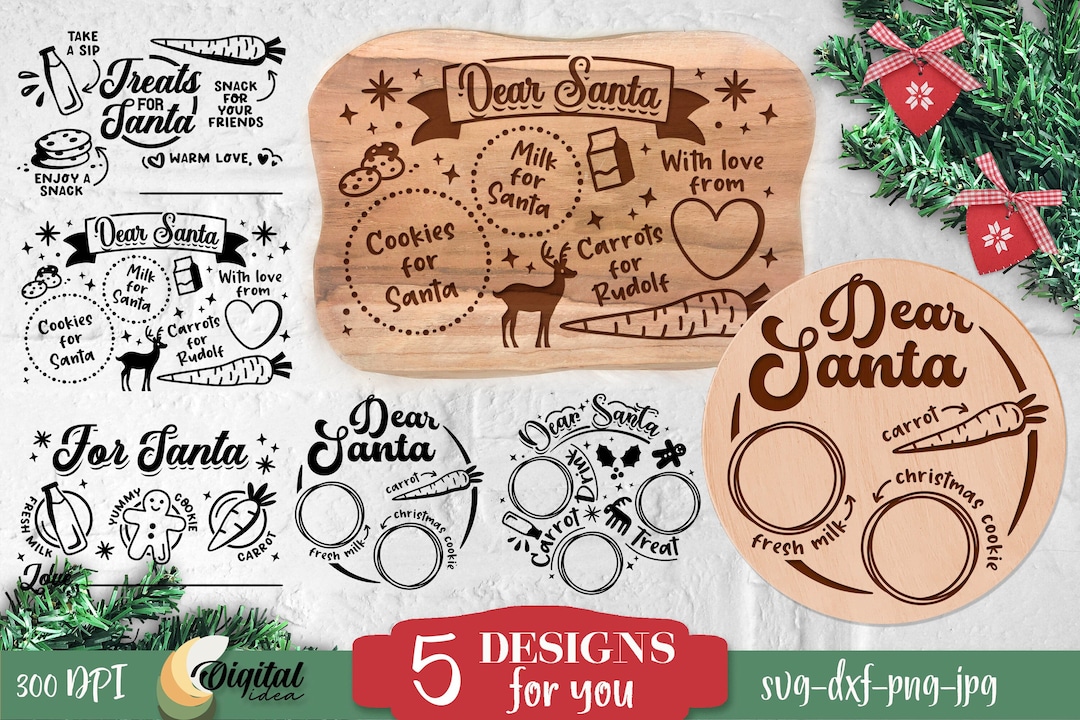 Santa Cookie Plate Svg, Santa Tray Svg Bundle, Christmas Svg, 5 Santa ...