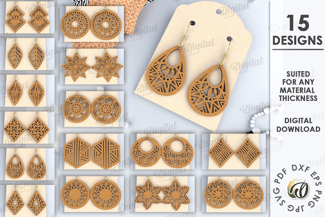 African Wooden Earrings Bundle, Wooden Jewelry Laser Cut, African ...