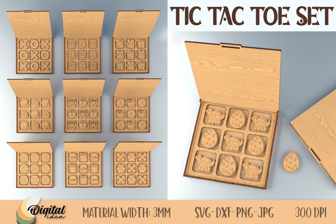 Tic Tac Toe Lasercut SVG Bundle, Tic Tac Toe 3D Sets, Tic Tac Toe Box ...