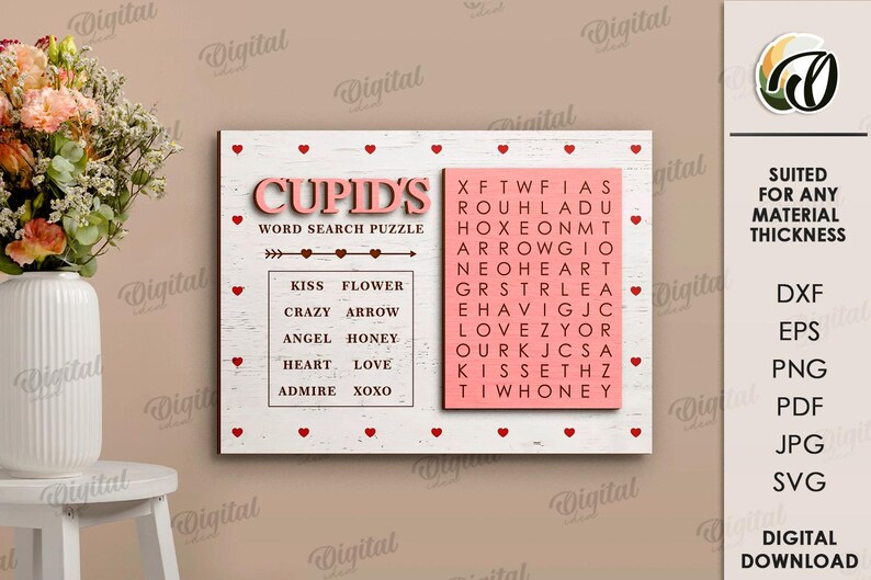 3D Valentine's Day Word Search Signs Bundle, Vintage Layered Sign Laser ...
