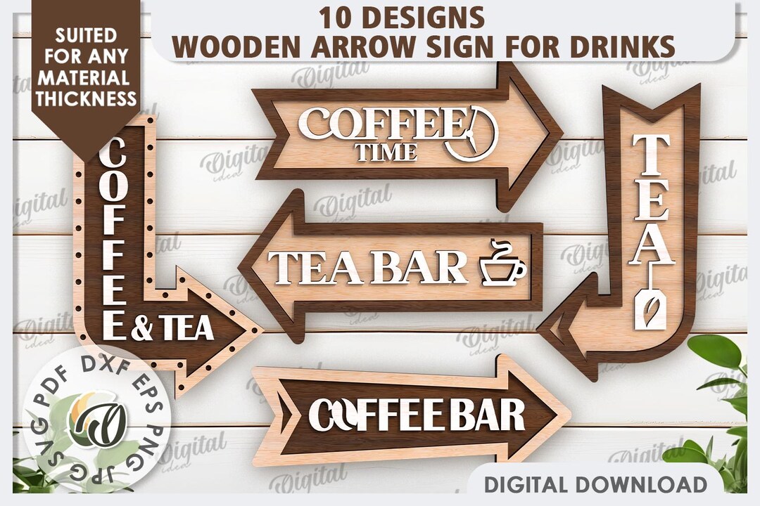 3D Wooden Arrow Signs for Drinks Bundle, Coffee Bar Wall Art Laser Cut ...