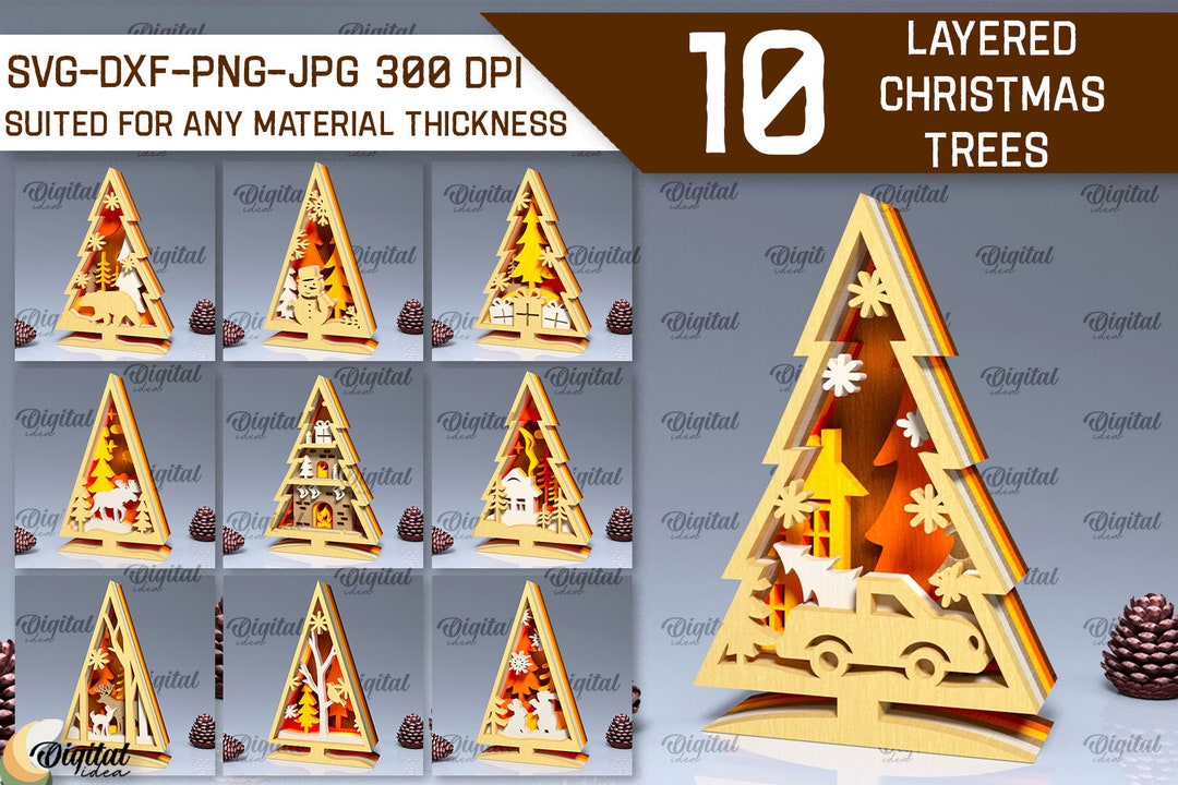 3D Layered Christmas Trees Bundle, Christmas Pine Tree Laser Cut ...