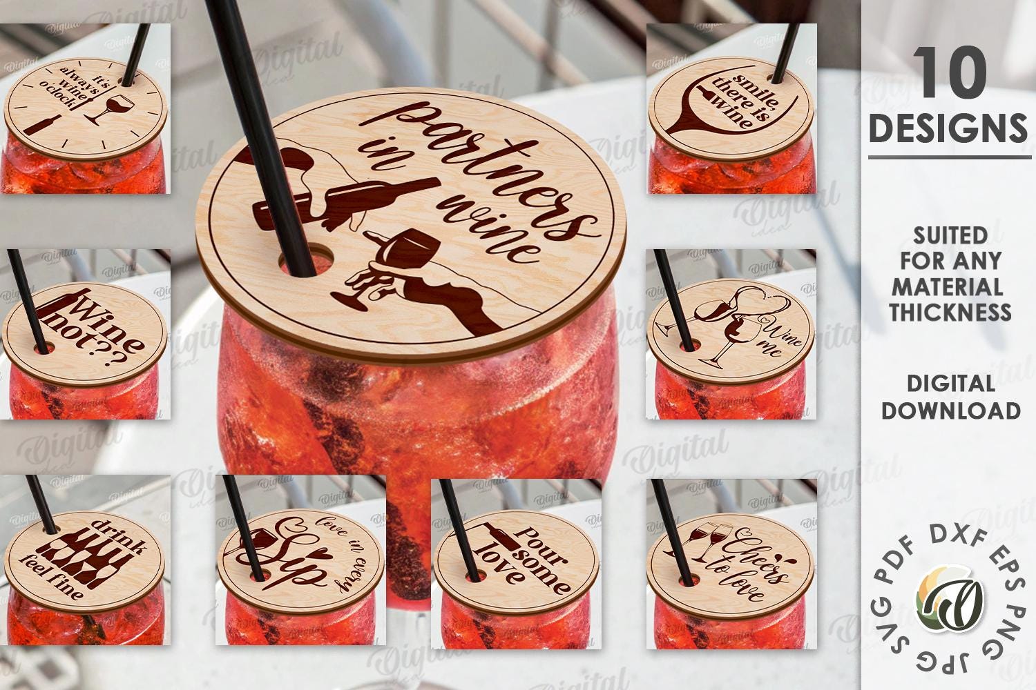 Wine Glass Covers Bundle, Wine Glass Topper Laser Cut, Wine Lover ...
