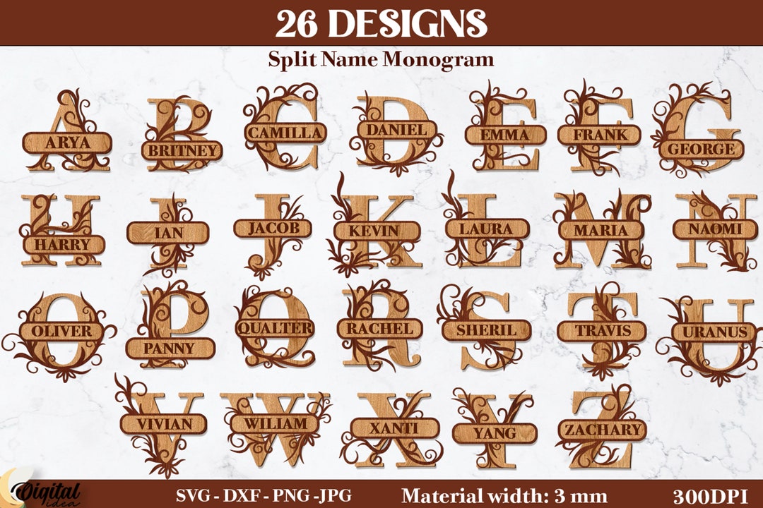 3D Lasercut Monogram Split Letters Svg, Monogram Rustic Alphabet A to Z ...