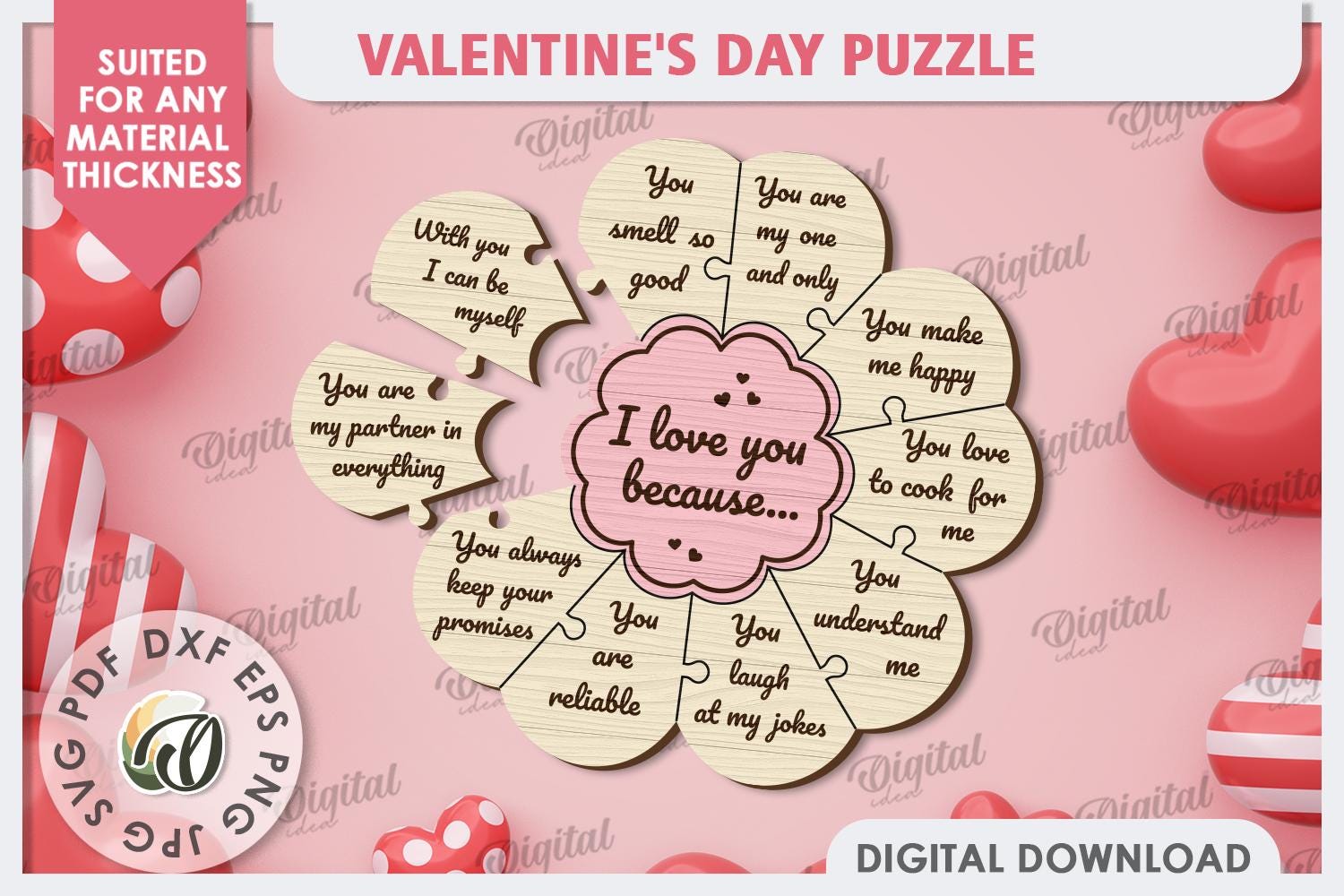 Valentine's Day Puzzles Bundle, Reasons Why I Love You Puzzle Laser Cut ...