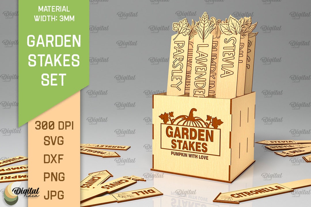Garden Stakes Bundle, 3D Box Laser Cut, Vegetable Stakes Holder SVG ...