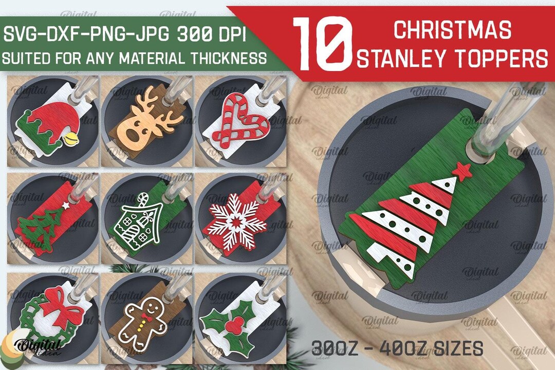3D Christmas Stanley Cup Toppers Bundle, Xmas Tumbler Lid Topper Laser ...