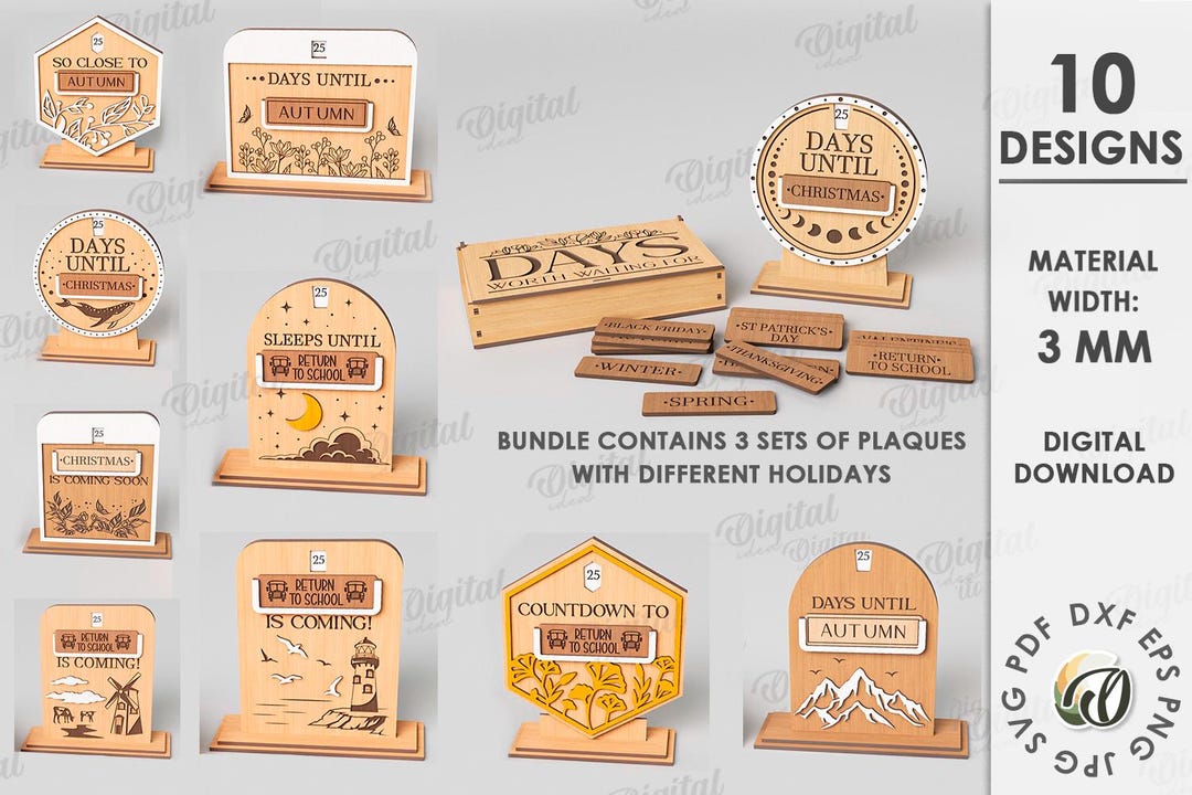 3D Interchangeable Countdowns Bundle, Days Until Calendar Laser Cut ...