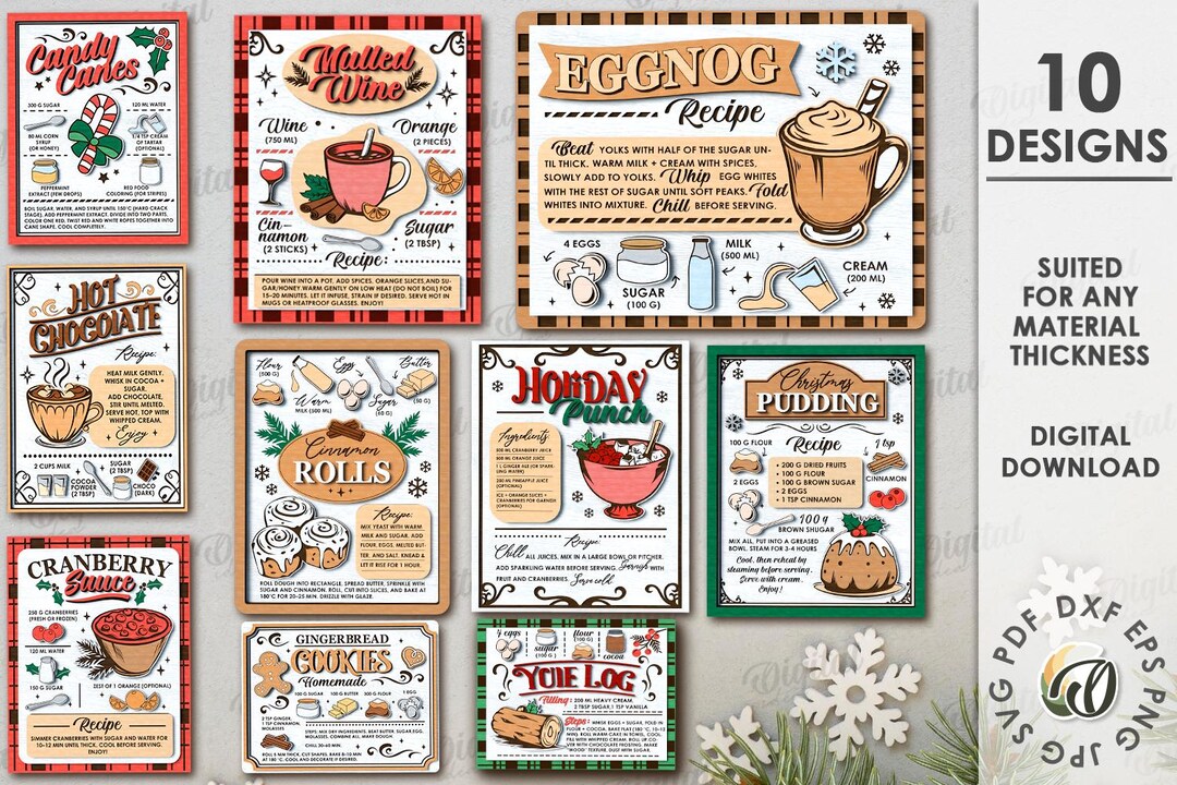 3D Christmas Recipe Signs Bundle, Kitchen Sign Laser Cut, Xmas Wall ...