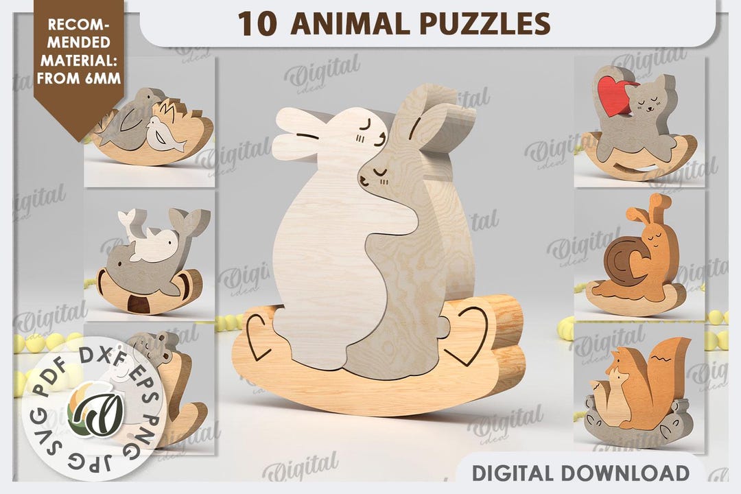 3D Animal Puzzles Bundle, Cute Animals Puzzle Laser Cut, Wooden Family ...