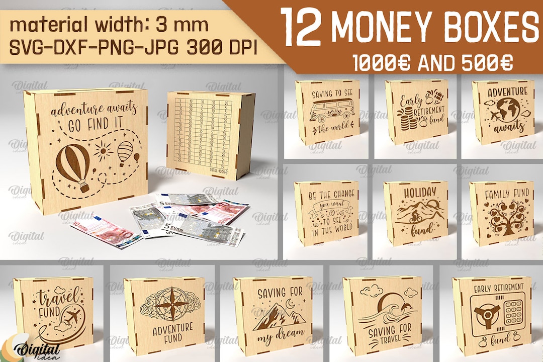 3D Money Bank Box Bundle, 1000 and 500 Euro, Target Piggy Bank Box ...