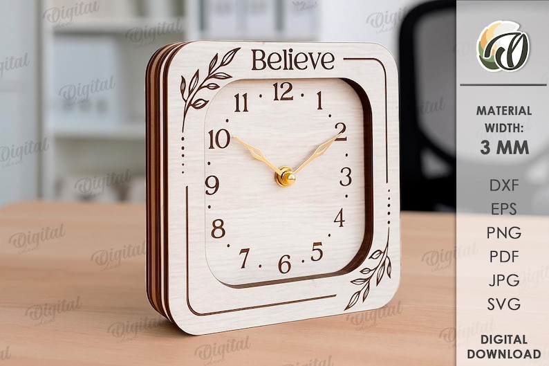 3D Wooden Table Clocks Bundle, Office Organizer With Clock Laser Cut ...