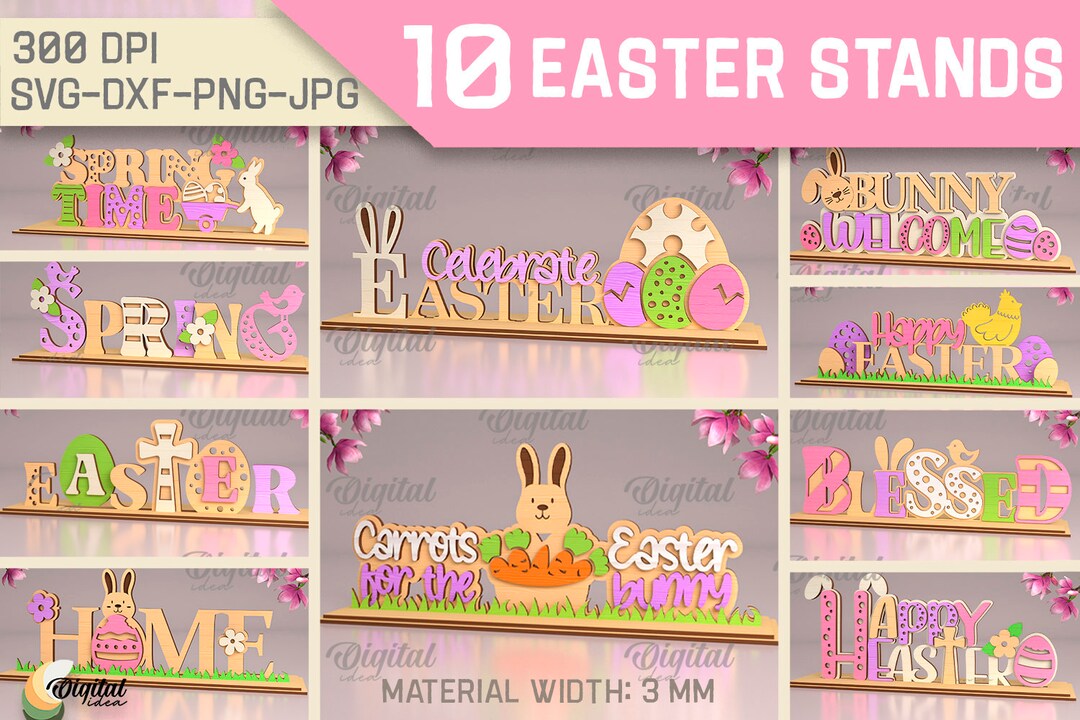 3D Easter Stands Bundle, Easter Signs Laser Cut, Happy Easter Sign ...